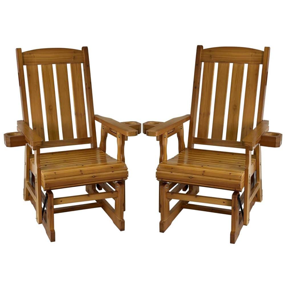 Innovaze 2-Piece Solid Fir Wood Outdoor Glider with Cup Holders, High ...