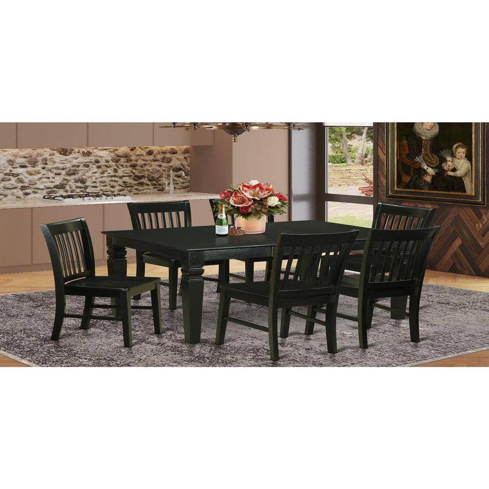 East West Furniture 7-Piece Rectangle Black Finish Solid Wood Top ...