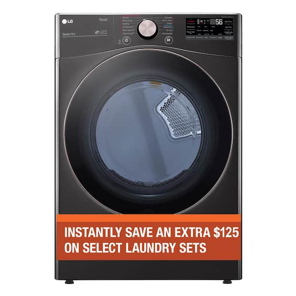 LG 7.4 Cu. Ft. Vented SMART Stackable Gas Dryer in Black Steel with ...