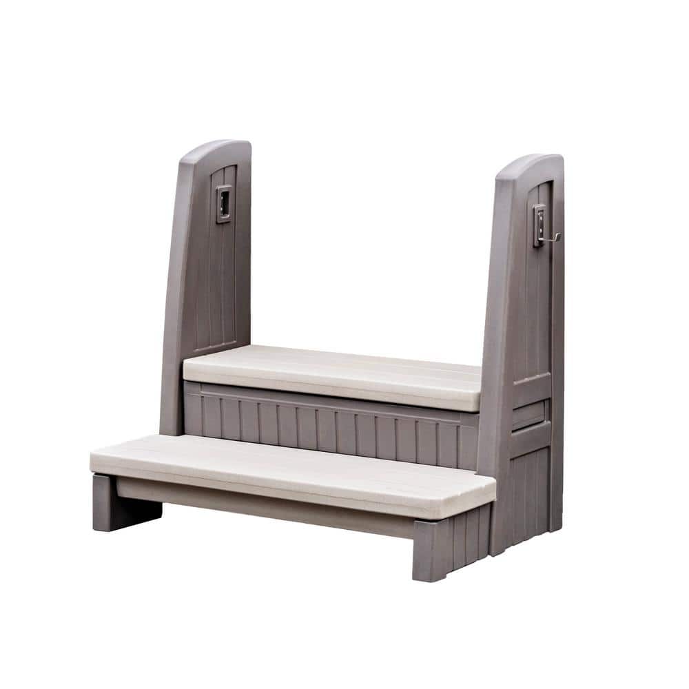 Step2 Hot Tub Storage Steps with Handrails Resin Dark Cedar 547599 ...