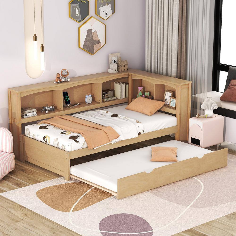 Harper & Bright Designs Wood Twin Size Wood Daybed with Trundle, 5 Open ...