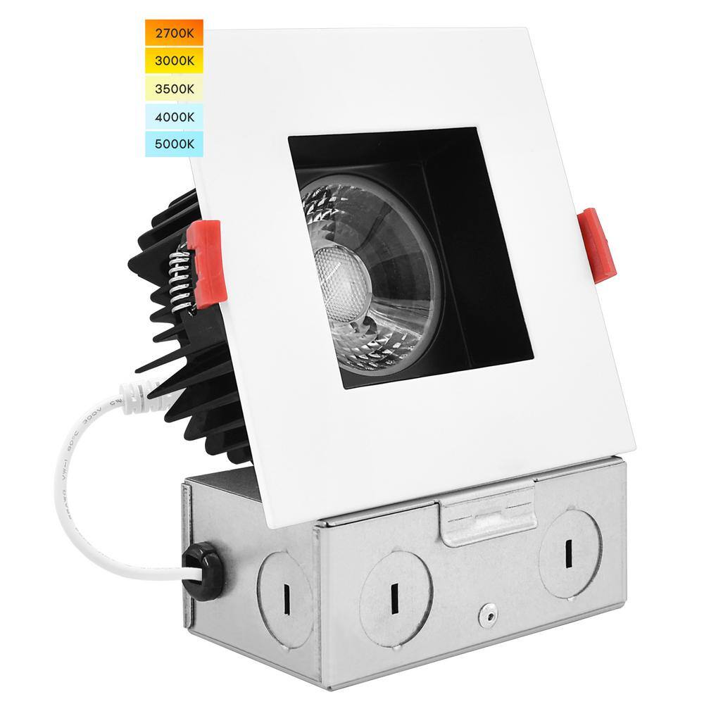 LUXRITE 4 in. Square LED Recessed Light J-Box 15W 5-Color Selectable ...