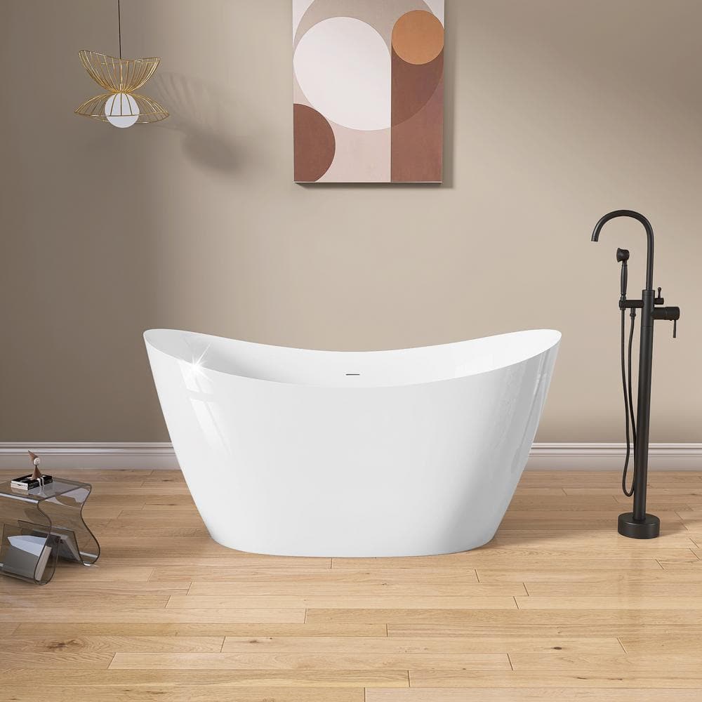 NTQ 55 in. x 28.5 in. Free Standing Deep Soaking Double Slipper Alone Bath Tub Oval Acrylic ...