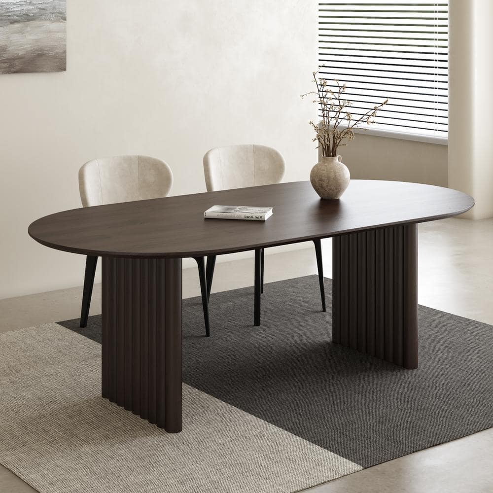 Lirago Oval Walnut Solid Wood 67 in. Kitchen Tables Double Pedestal ...