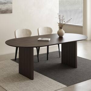 Lirago Oval Black Solid Wood 79 in. Kitchen Tables Double Pedestal ...