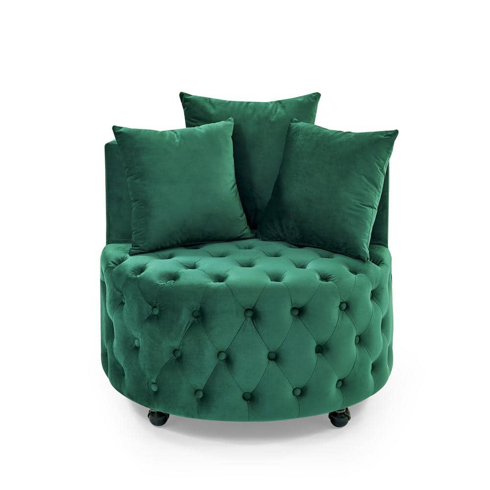 JUJABU Green Velvet Upholstered Swivel Chair with Button Tufted Design ...