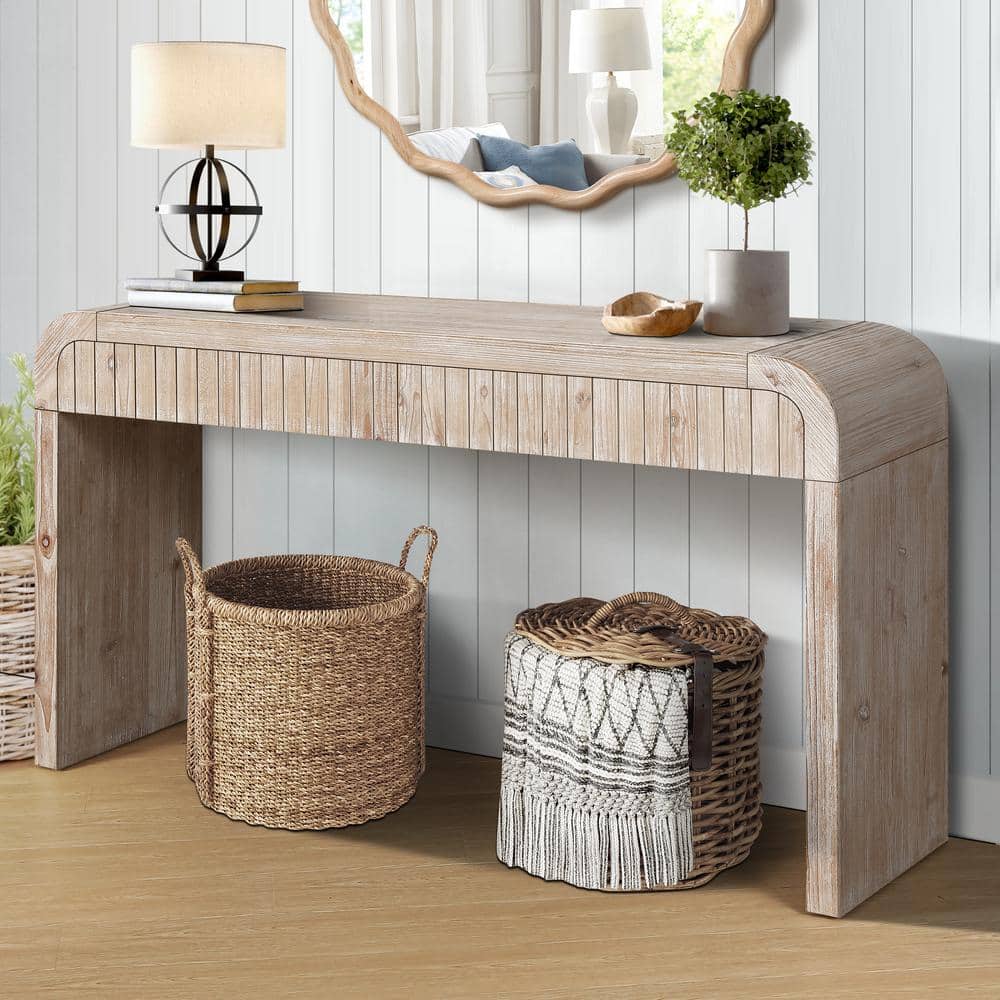 Noble House Caden 59 in. Natural Wood Wash Rectangle MDF Console Table ...