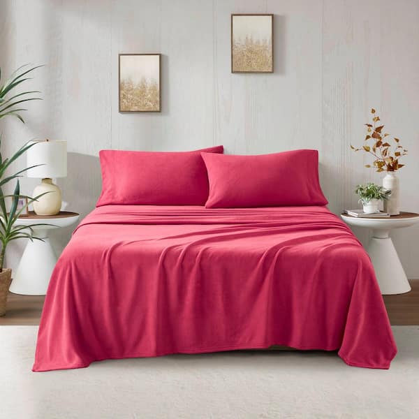 TRUE NORTH Micro Fleece 4-Piece Red Polyester King Sheet Set SHET20-537 ...