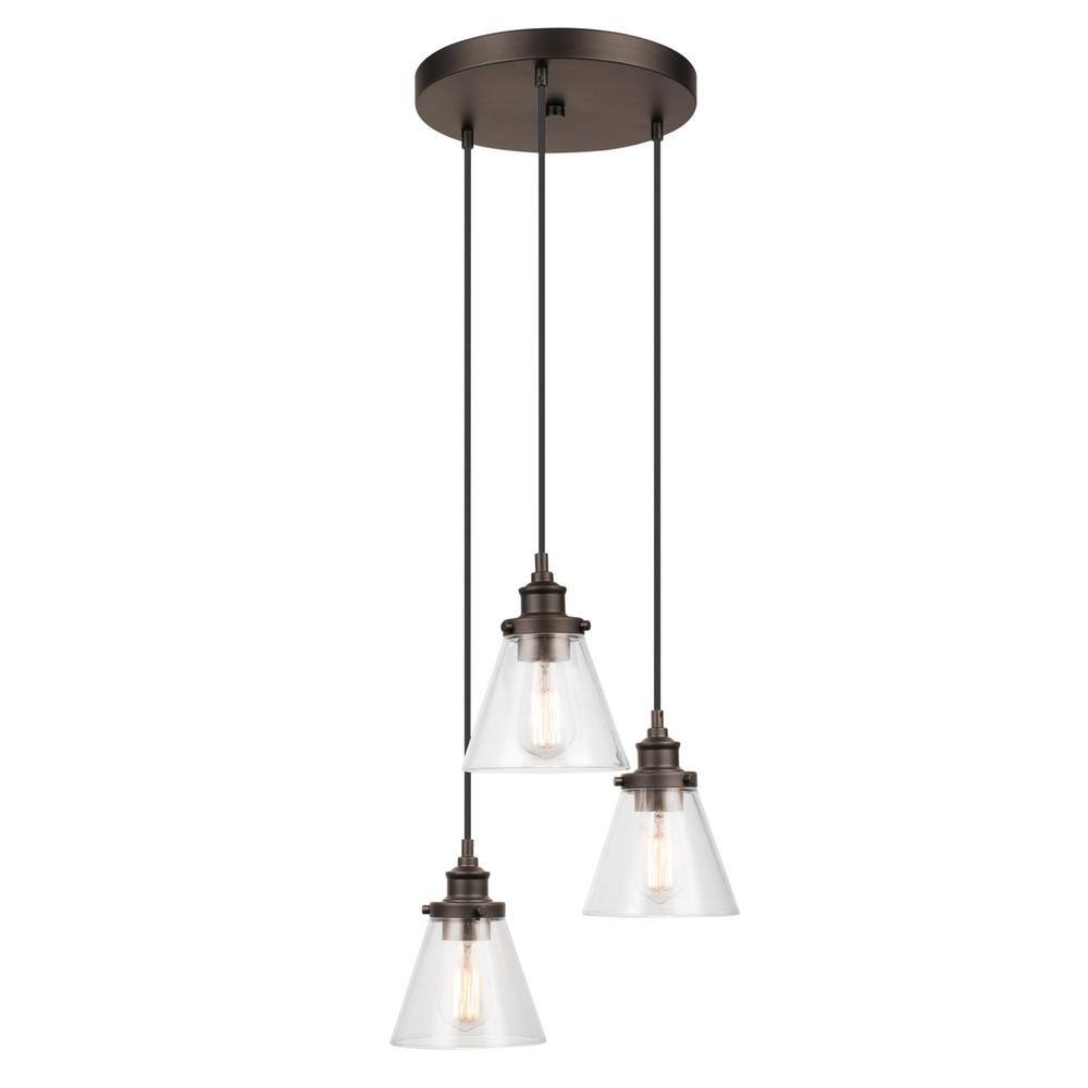 Globe Electric Jackson 3-Light Dark Bronze Pendant with Clear Glass ...