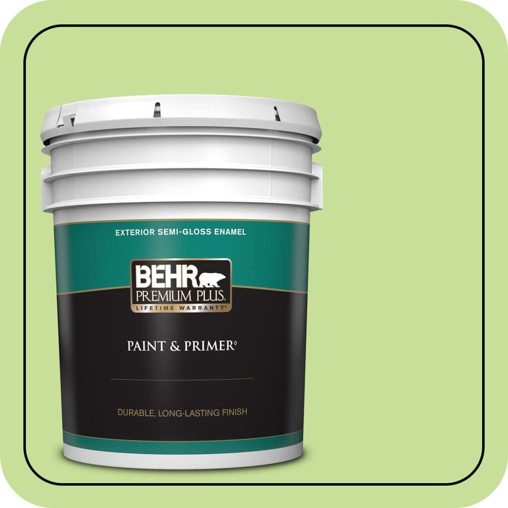 BEHR PREMIUM PLUS 5 gal. #420A-3 Key Lime Semi-Gloss Enamel Exterior ...