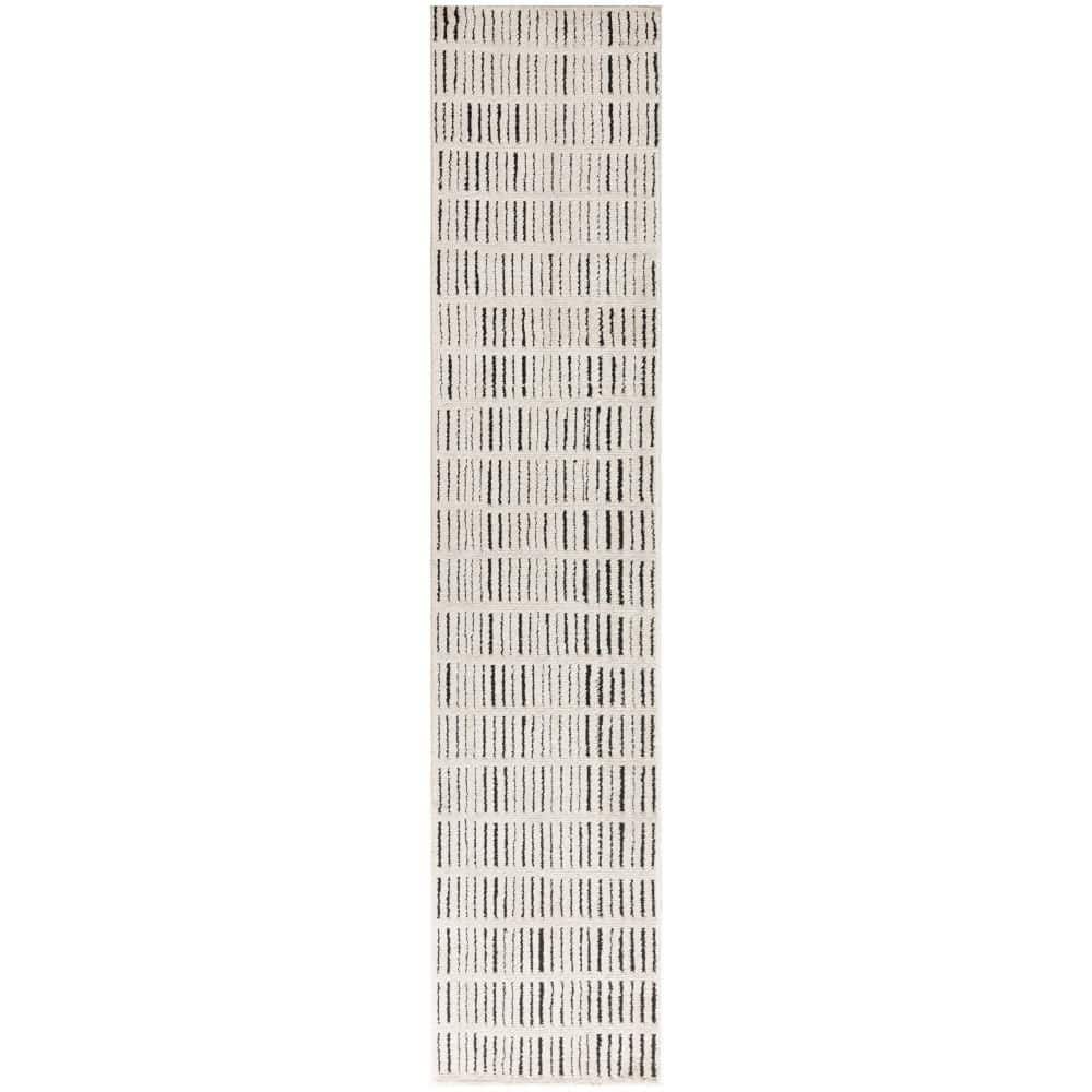 Nourison Cozy Modern Ivory Black 2 ft. x 10 ft. Linear Contemporary ...