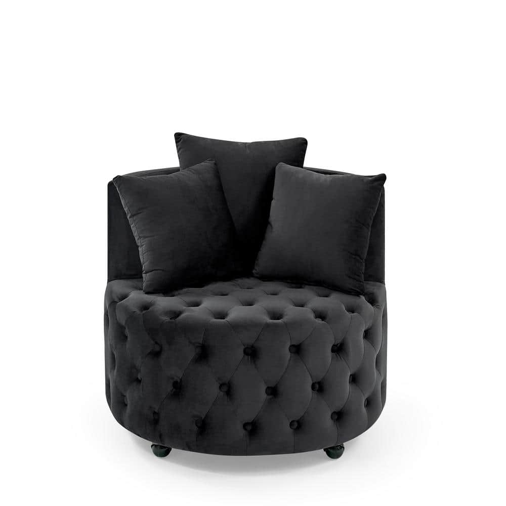 JUJABU Black Velvet Upholstered Swivel Chair with Button Tufted Design ...