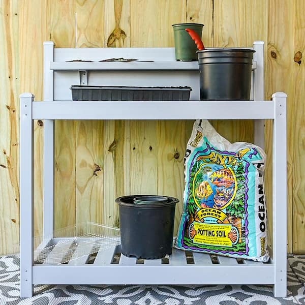 Vinyl Garden Potting Bench Table Eagle Peak Color Gray