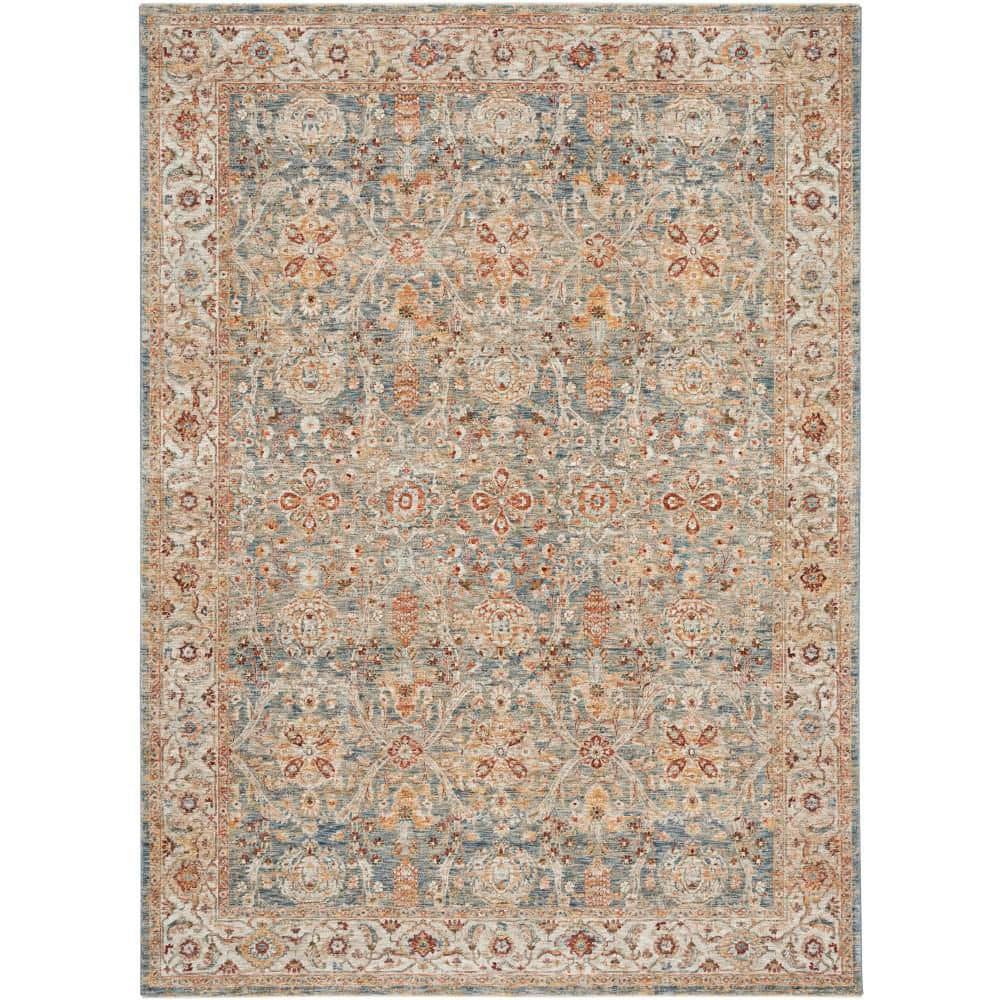 Nourison Sahar Blue 9 ft. x 13 ft. Floral Vintage Traditional Area Rug ...