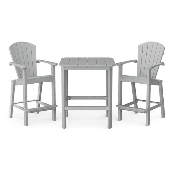 Wildridge Classic 3-Piece Light Gray HDPE Plastic Outdoor Patio Bar Set ...