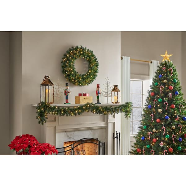 Home Accents Holiday 36 in. Pre Lit LED Wesley Pine Artificial Christmas Wreath 23PG80018 The Home Depot
