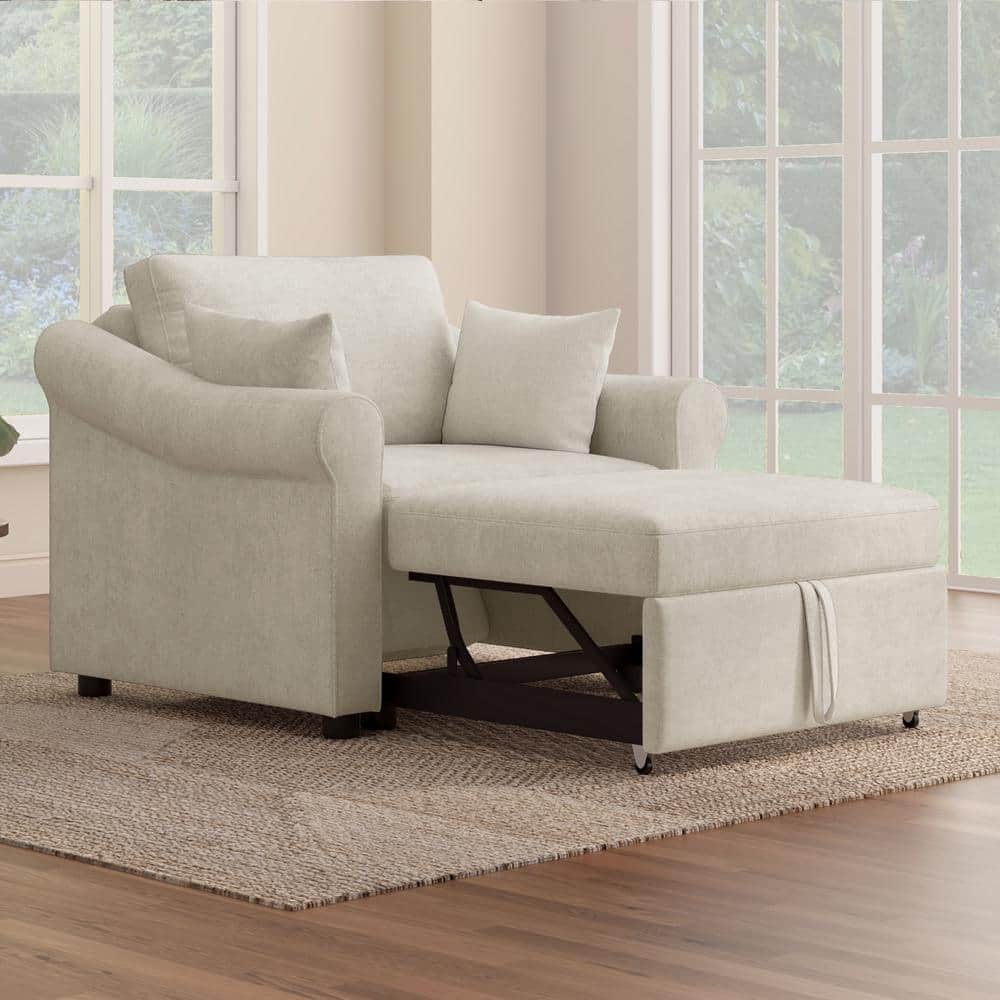 Harper & Bright Designs 3-in-1 Beige Chenille Arm Chair, Sofa Bed Chair ...