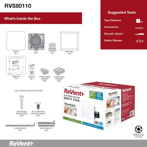 ReVent 80-110 Adjustable CFM Ceiling/Wall Mount Quiet Easy Install ...