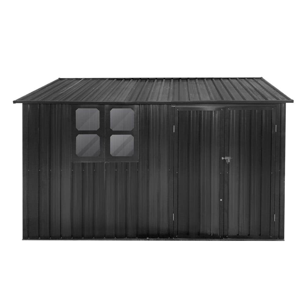 Sudzendf 10 ft. W x 8 ft. D Gray Metal Shed with Double Door and Window ...