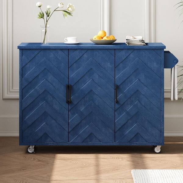 Staykiwi Navy Blue MDF Wood 51.2 in. Kitchen Island with Drop Leaf and ...