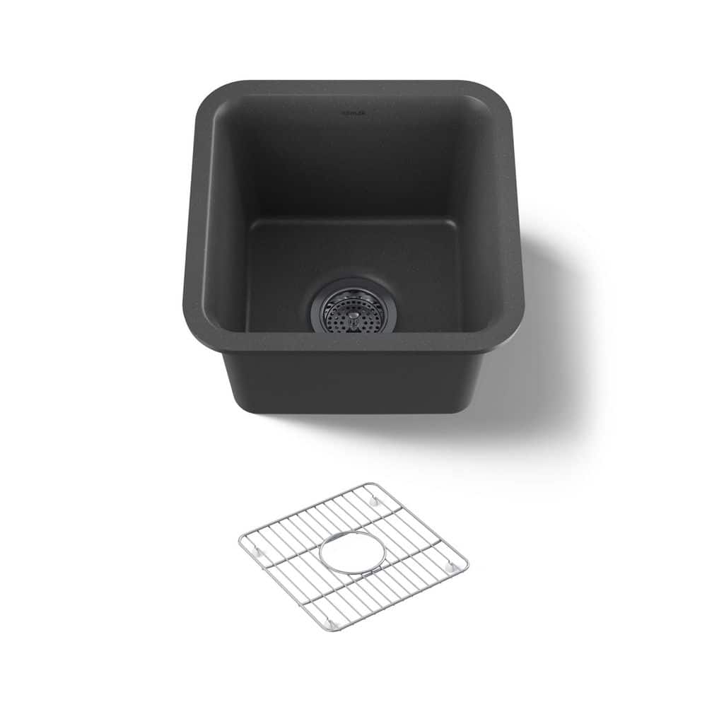KOHLER Cairn 16 Gray Matte Stone 16 in. Undermount Bar Sink in Matte ...
