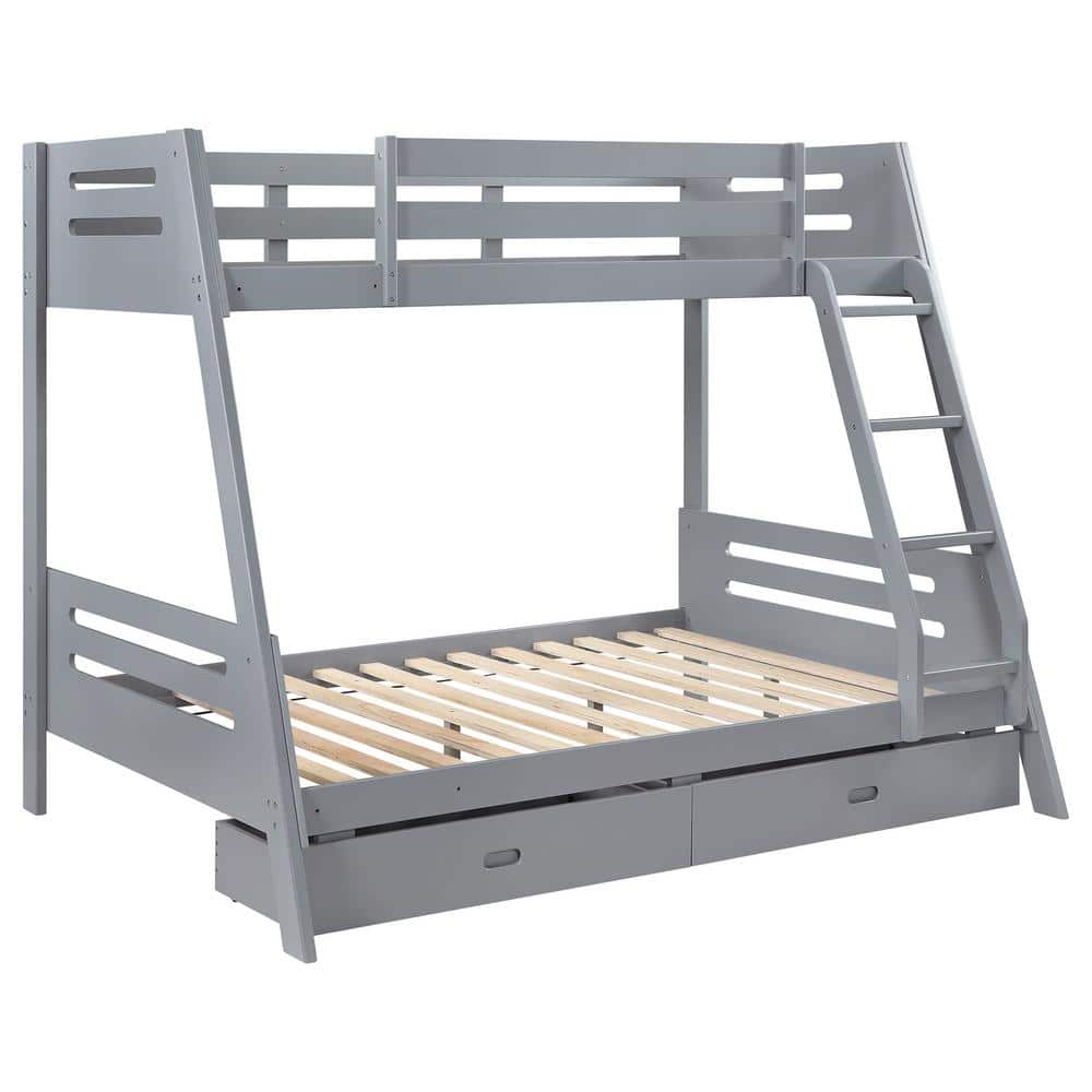 Coaster Trisha Gray Wood Twin Over Full Bunk Bed with Storage Drawers ...