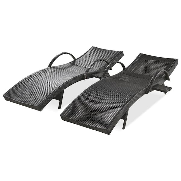Angel Sar Wicker Outdoor Lounge Chairs in Dark Gray with Adjustable ...