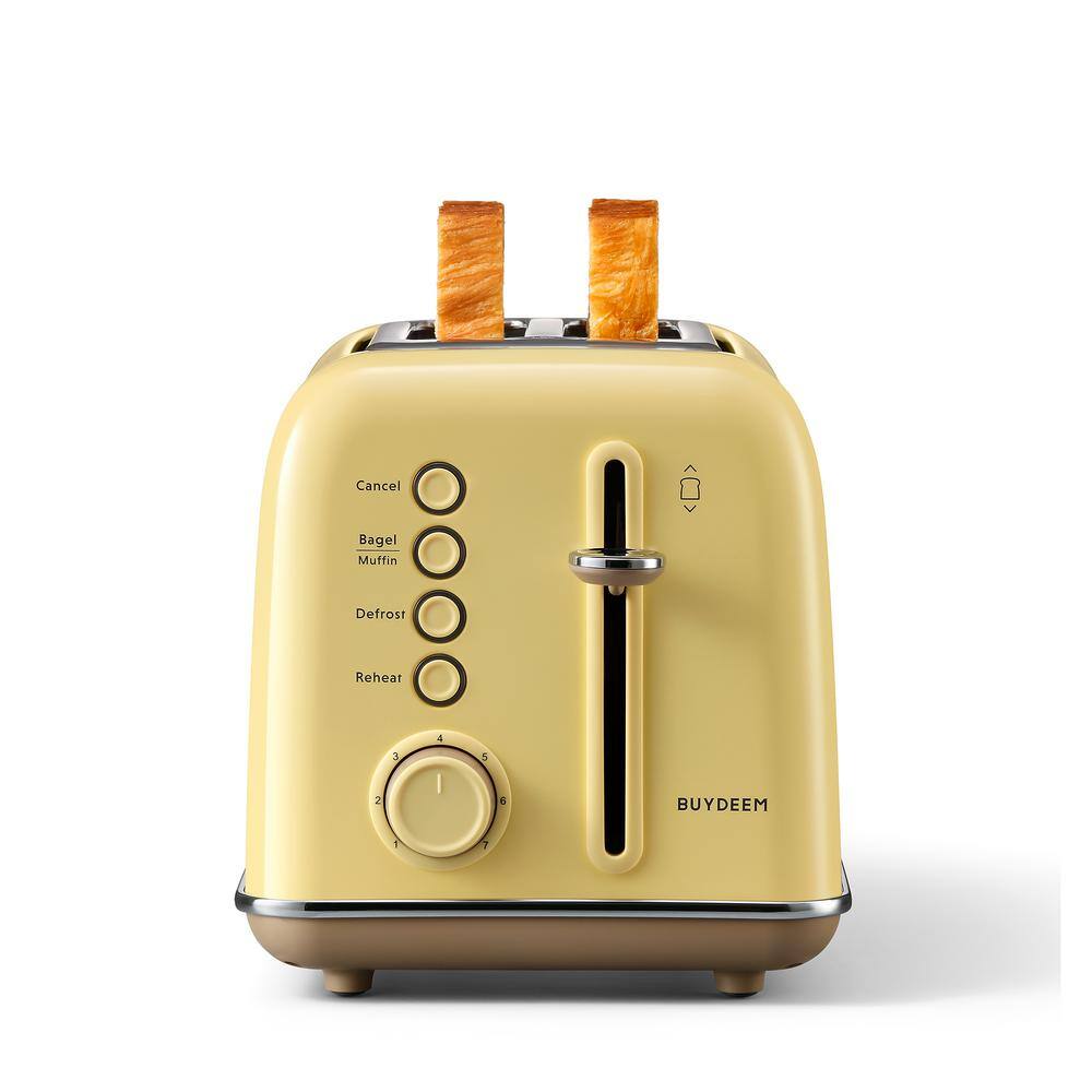 BUYDEEM 2-Slice Cozy Yellow Extra-Wide Slot Toaster with Removal Crumb ...