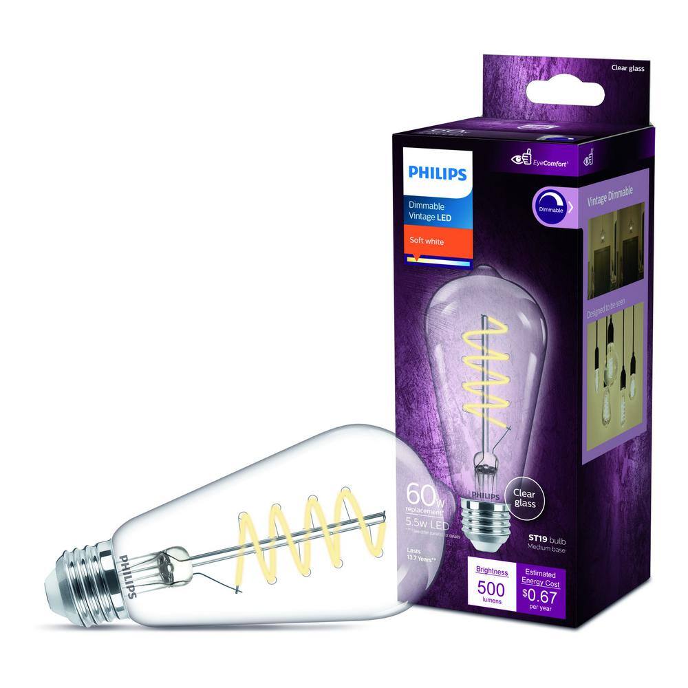 Philips 60-Watt Equivalent ST19 Spiral Filament Dimmable E26 Vintage ...