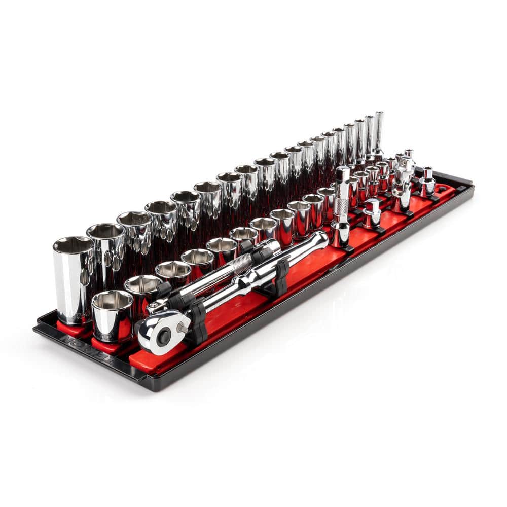 TEKTON 3/8 in. Drive 6-Point Socket and Ratchet Set with Rails (6 mm-24 ...