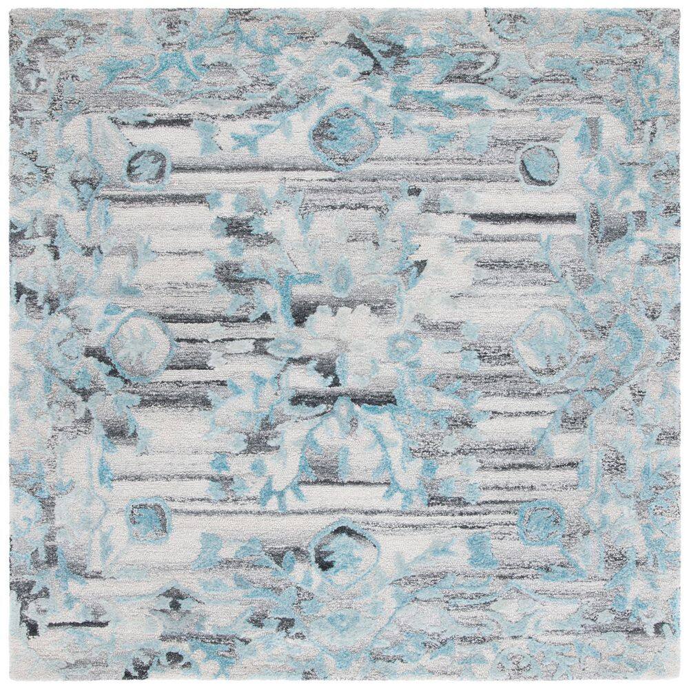 SAFAVIEH Marquee 6 ft. x 6 ft. Gray/Teal Striped High-Low Square Area ...