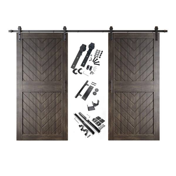 HOMACER JT3 32 in. x 84 in. C-Panel Ebony Fishbone Design Double Pine ...