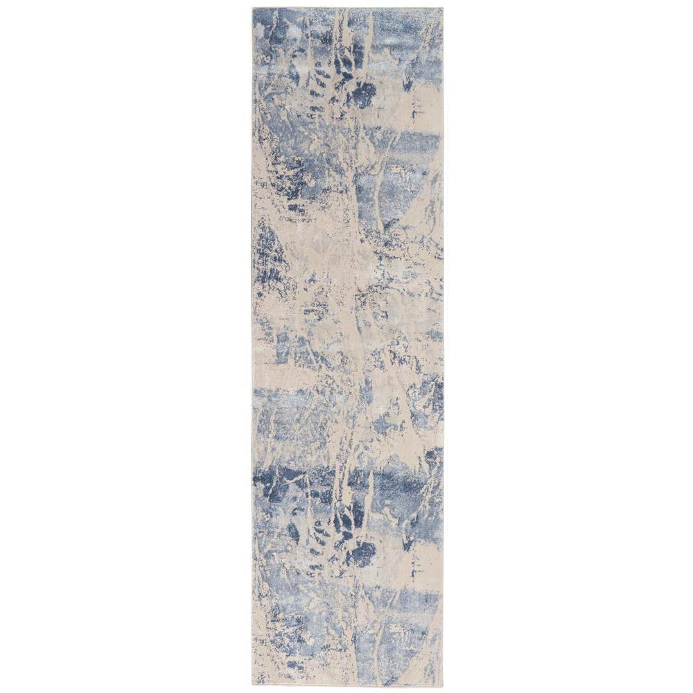 Nourison Silky Textures Blue/Cream 2 ft. x 8 ft. Abstract Contemporary ...