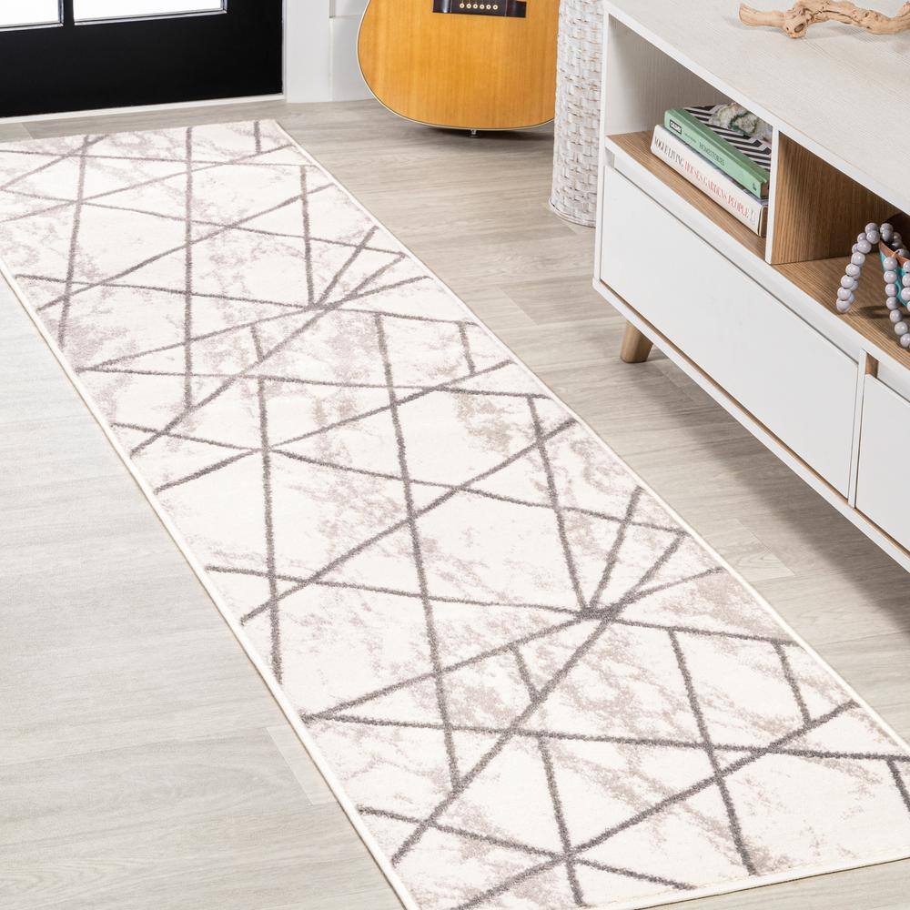 JONATHAN Y Patras Ivory/Gray 2 ft. x 8 ft. Modern Geometric Marbled ...