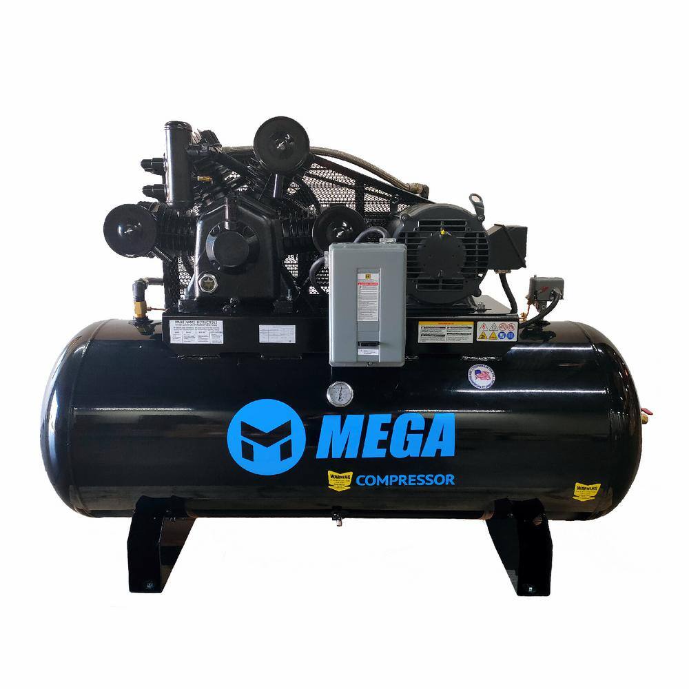 Mega Compressor 120 Gal. 15 HP 175 PSI Electric Horizontal Air ...