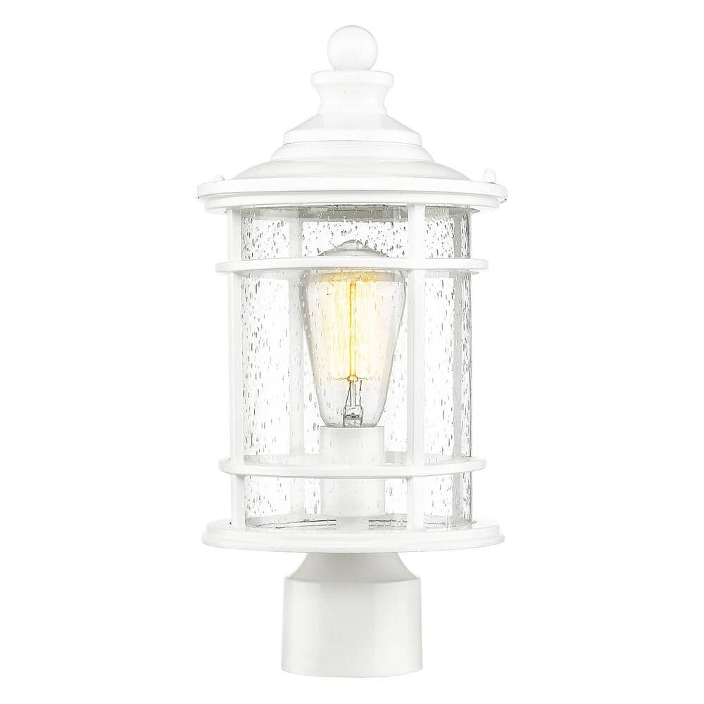 JAZAVA 1 Light White Aluminum Hardwired Outdoor Weather Resistant Post ...