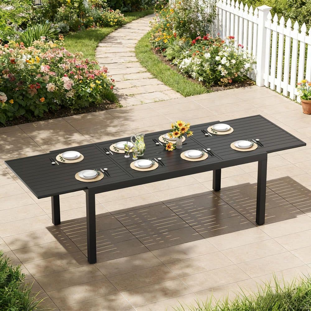 INNUMIA 106.3 in. Width Large Black Rectangle Aluminum Patio Outdoor ...