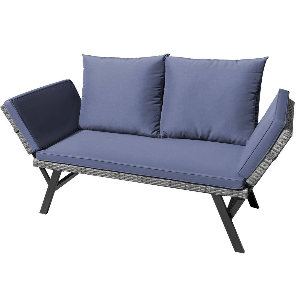Foredawn Wicker Outdoor Day Bed Convertible Patio Couch with Navy Cushion & Pillow LCRF0102803 ...