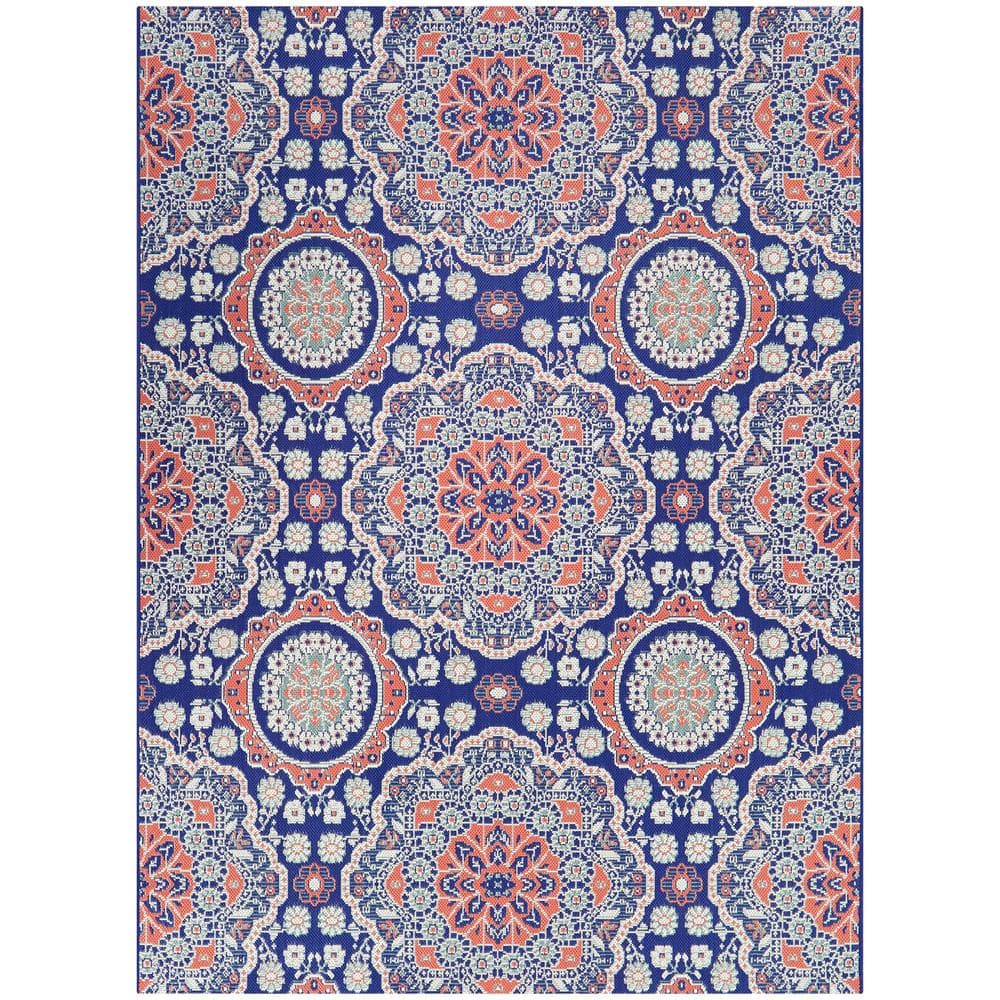 Hampton Bay Blue 5 ft. x 7 ft. Medallion Indoor/Outdoor Area Rug ...