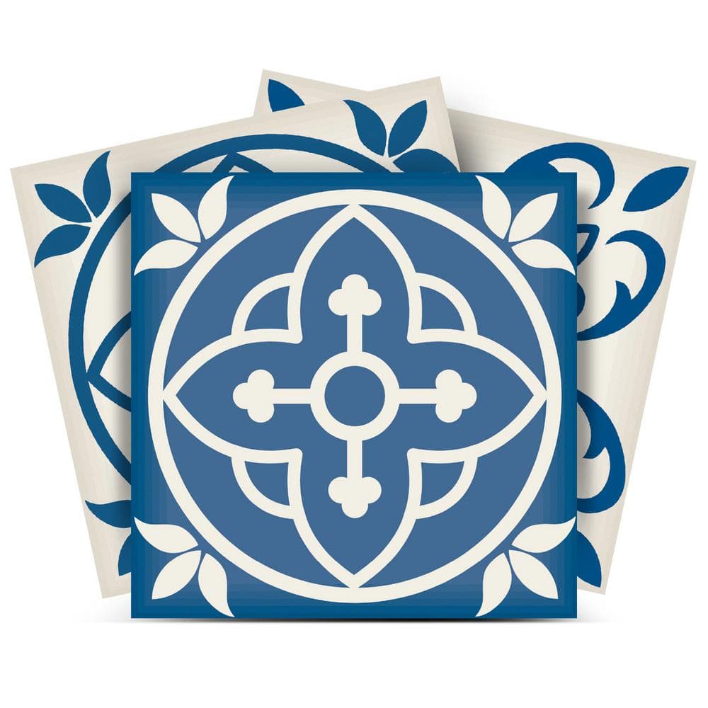 MI ALMA Blue and White SB11 12 in. x 12 in. Vinyl Peel and Stick Tile ...