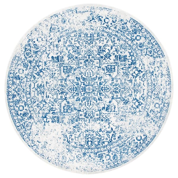 SAFAVIEH Evoke Ivory/Navy 7 ft. x 7 ft. Distressed Border Medallion ...