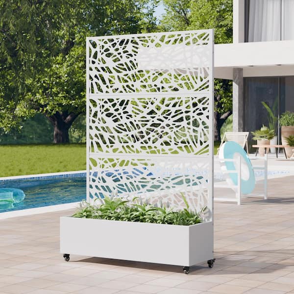 Dovelina 72 in. H x 47 in. W x 16 in. L Metal White Rectangle Pots and ...