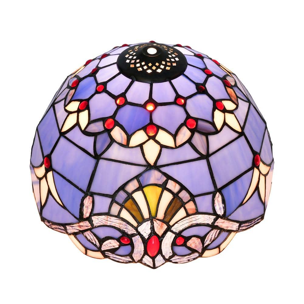 Lasaideal 12 in. Dia x 7.5 in. H Tiffany Style Stained Glass Dome Table ...