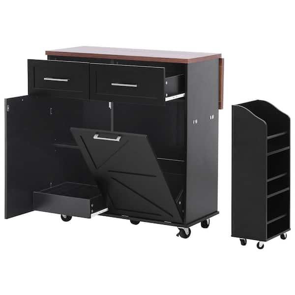 Black Wood Farmhouse Kitchen Cart with Drop Leaf, Removable Side Racks ...
