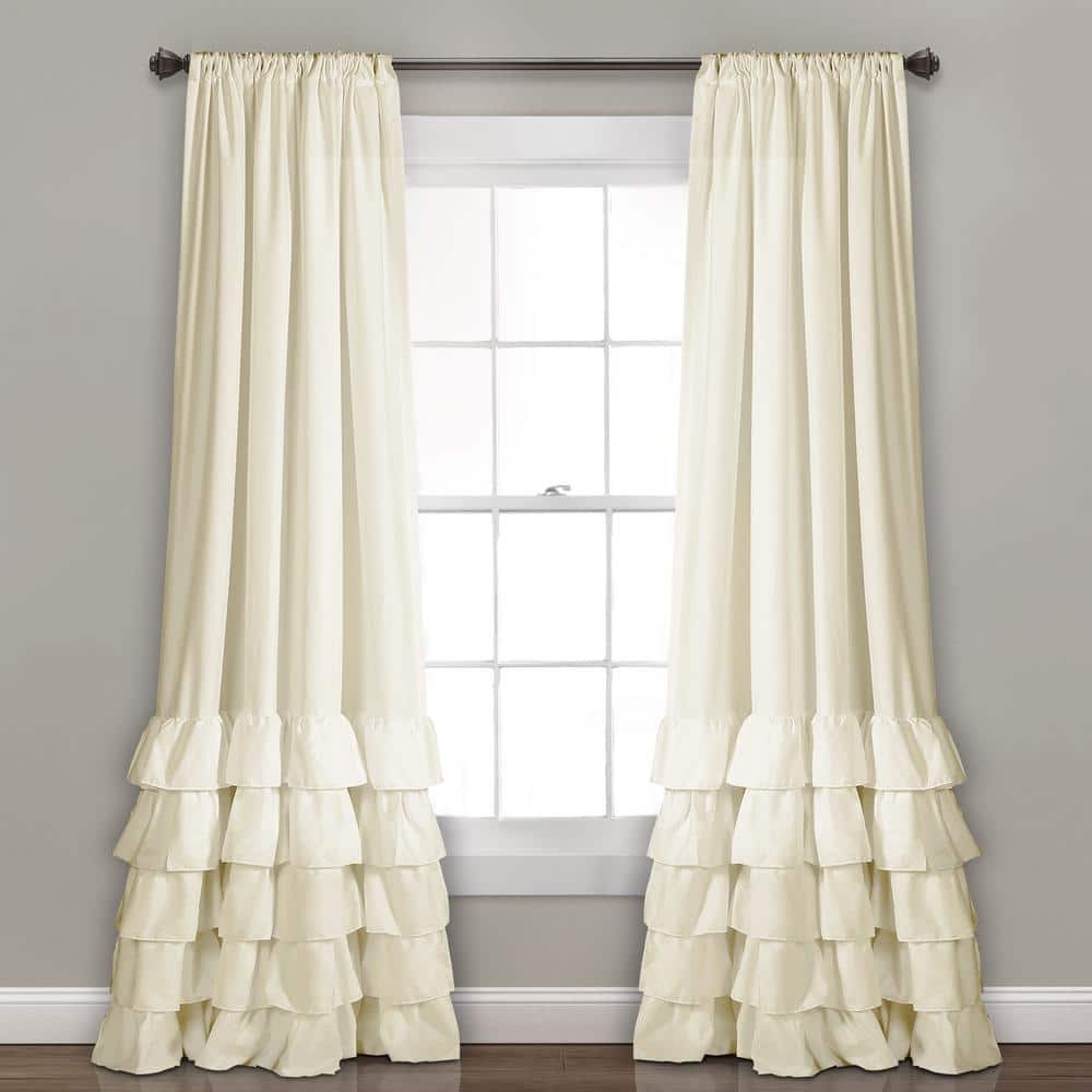 Lush Decor Ivory Solid Rod Pocket Room Darkening Curtain - 40 in. W x ...