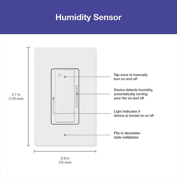 Lutron XactSense Humidity Sensor Switch for Bathroom Exhaust Fans, 3 ...