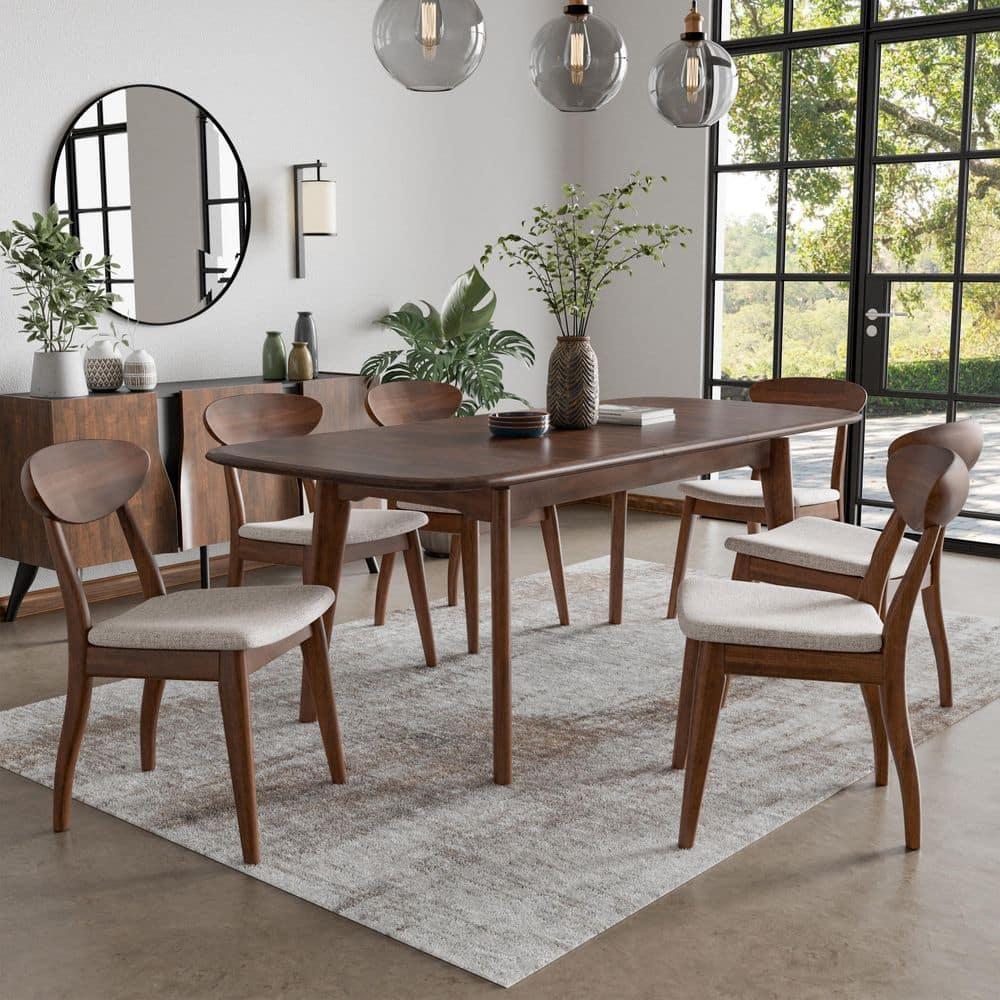 Furniture of America Shelun 7-Piece Mid Century Rectangle Rich Walnut ...