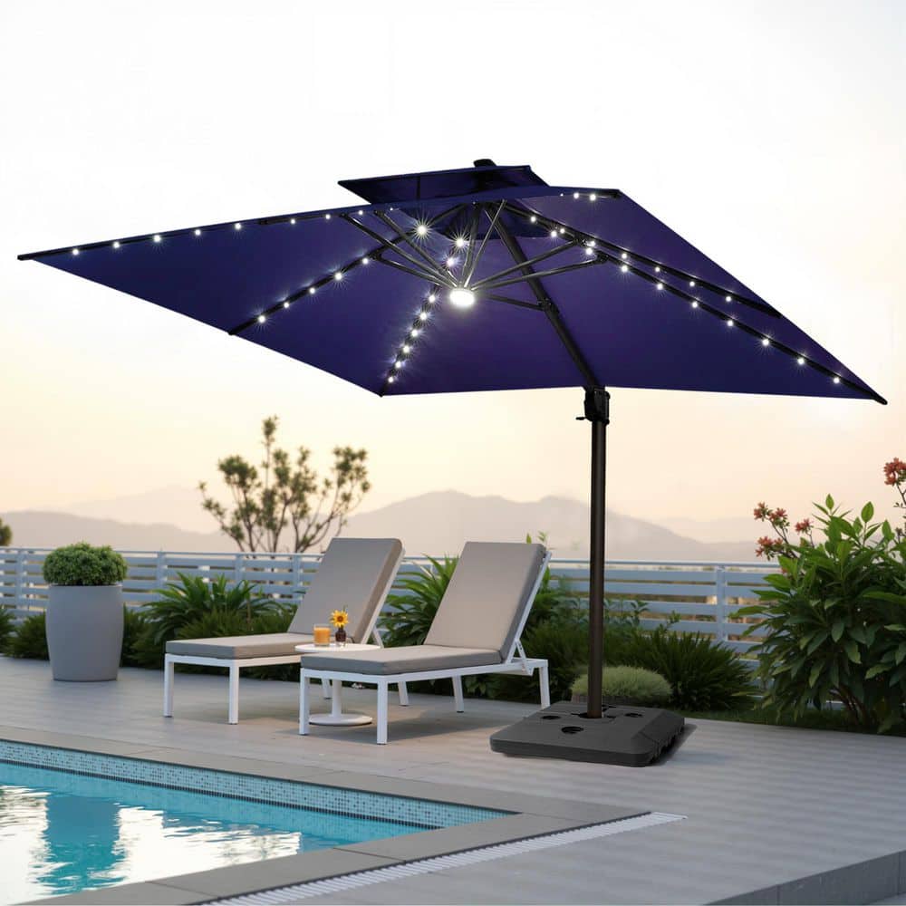 Pellebant Double Top 10.5 ft. x 10.5 ft. Solar Lighted 360° Rotation ...