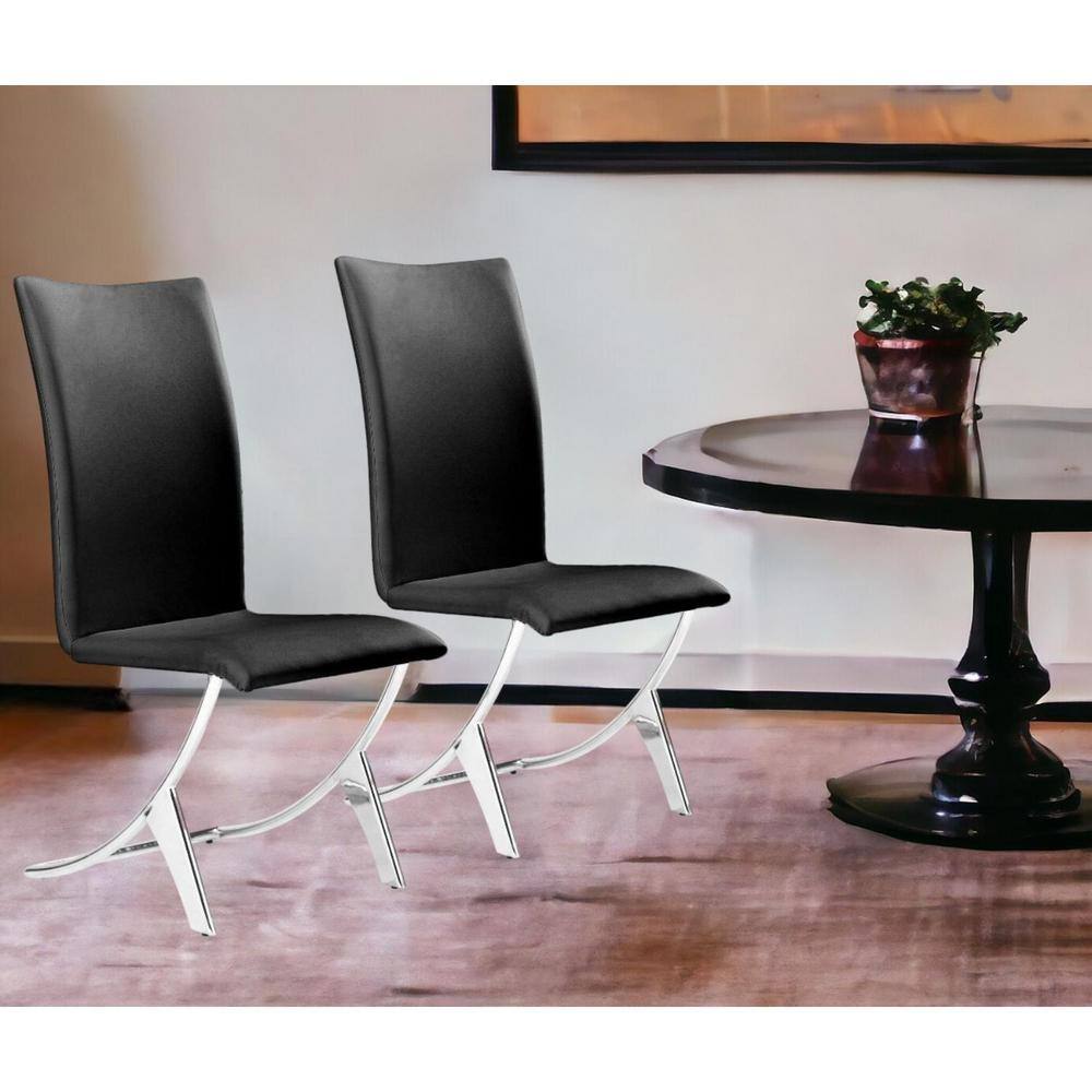 HomeRoots Black And Silver Upholstered Faux Leather Side Chair (Set Of ...