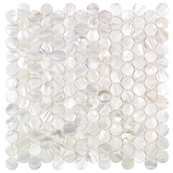Ivy Hill Tile Pacif White Penny Round Pearl Shell 3 in. x 6 in. Mosaic ...